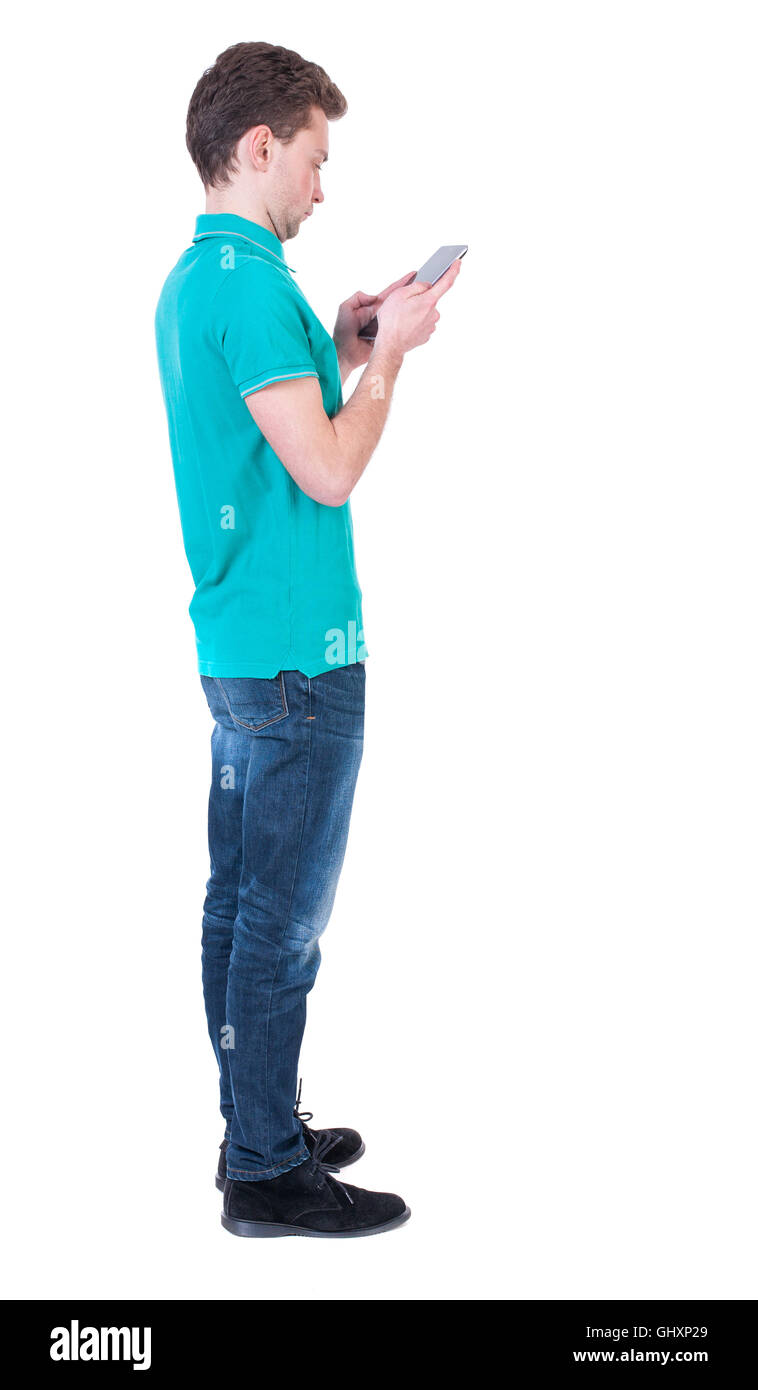 back view of business man uses mobile phone Stock Photo - Alamy