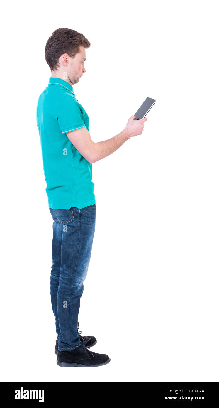 back view of business man uses mobile phone Stock Photo - Alamy