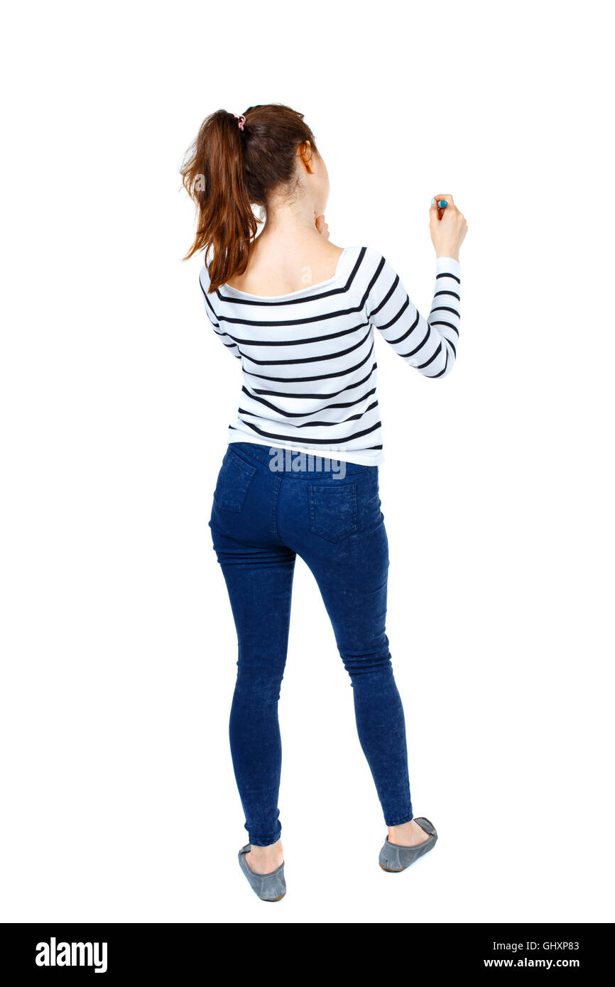 back view of writing beautiful woman Stock Photo - Alamy