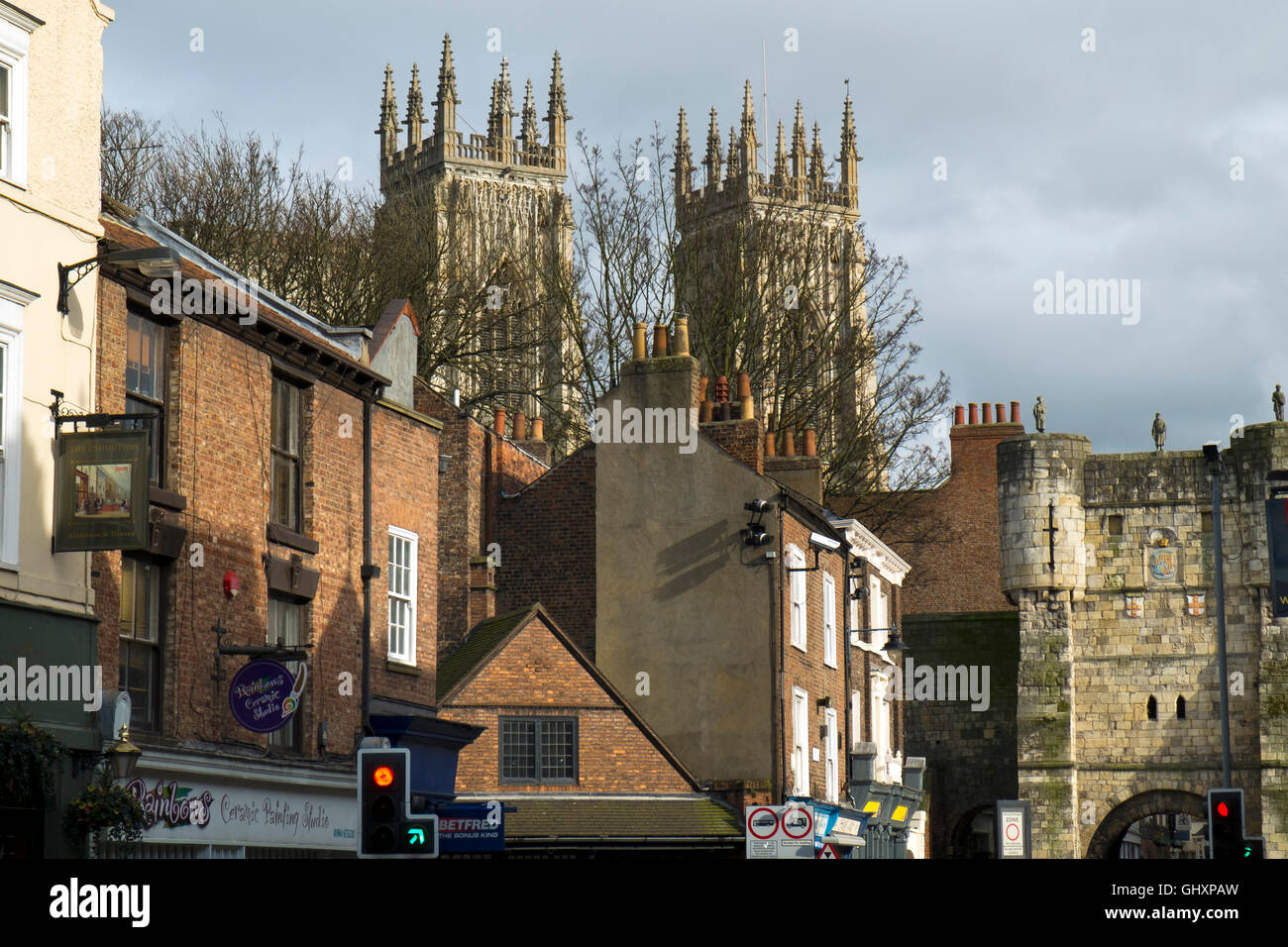Traditional street architecture approaching the city walls and York ...