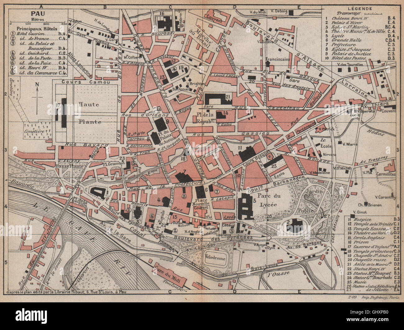 PAU. Vintage town city map plan. Pyrénées-Atlantiques, 1907 Stock Photo ...
