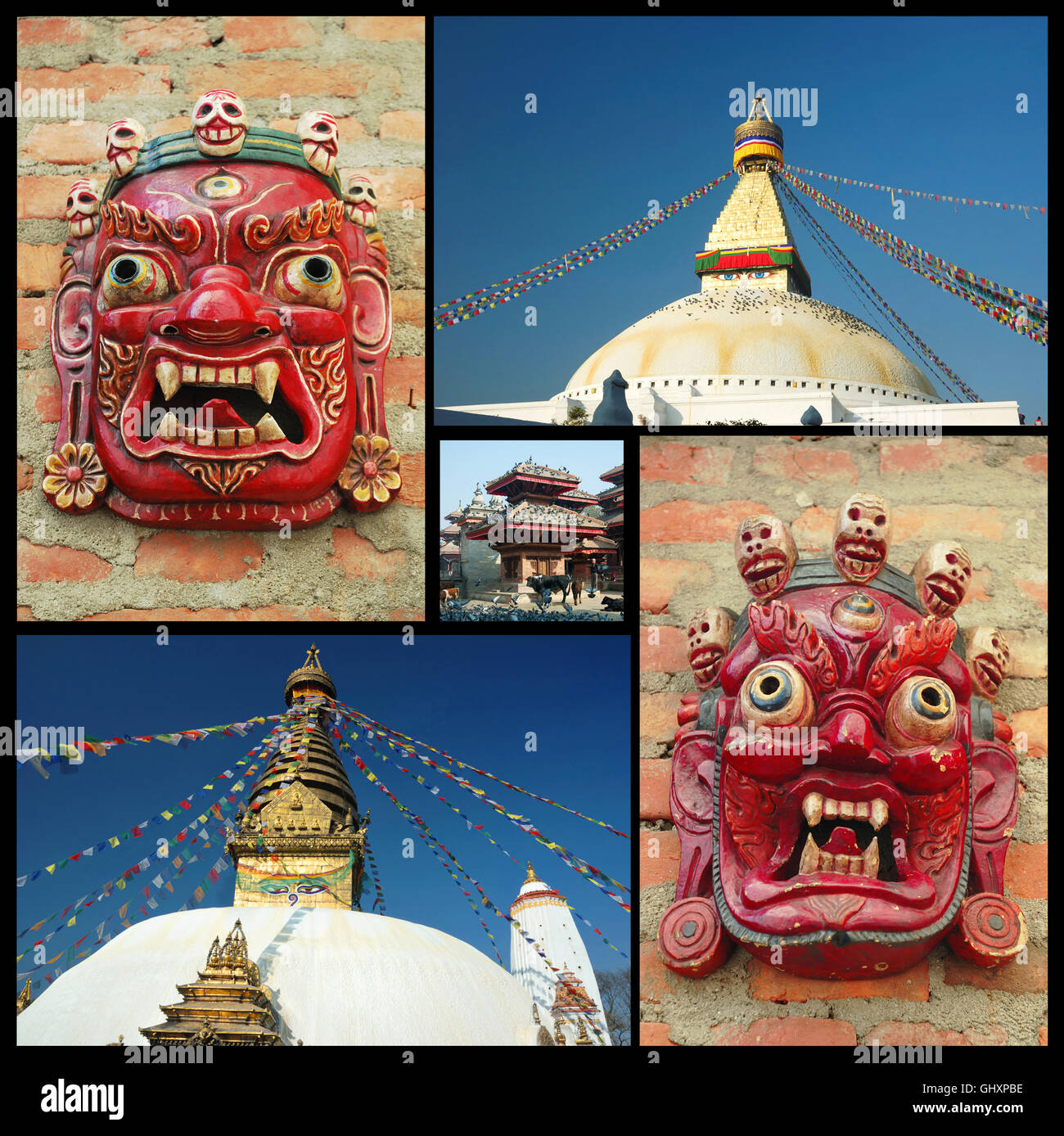 Collage of Kathmandu landmarks , Nepal Stock Photo - Alamy