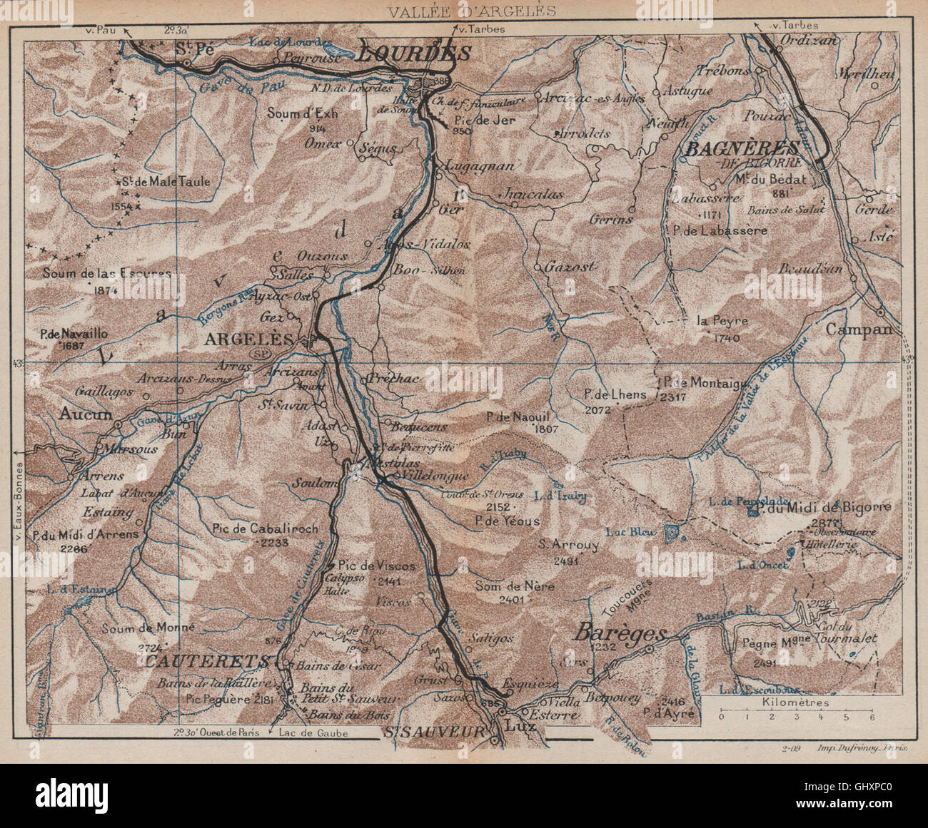 Lourdes argelès cauterets vintage map hi-res stock photography and ...