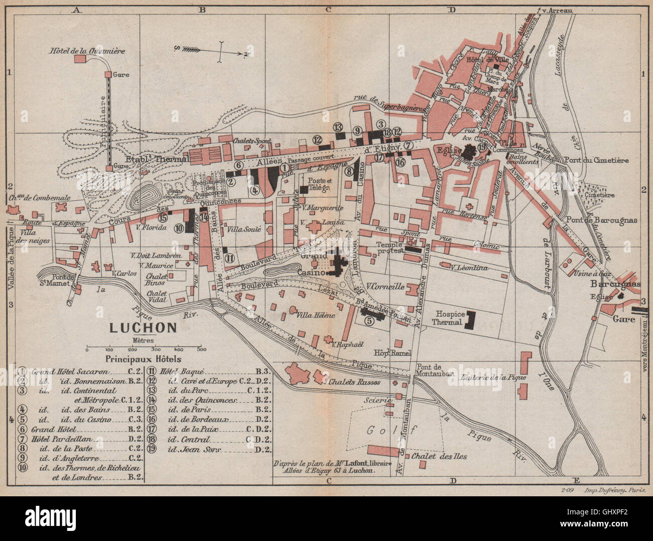 LUCHON. Vintage town city plan. Haute-Garonne, 1907 antique map Stock ...