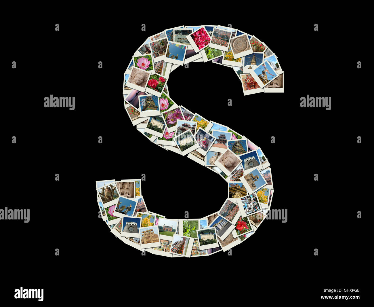 Shape of "S" letter made like collage of travel photos Stock Photo - Alamy