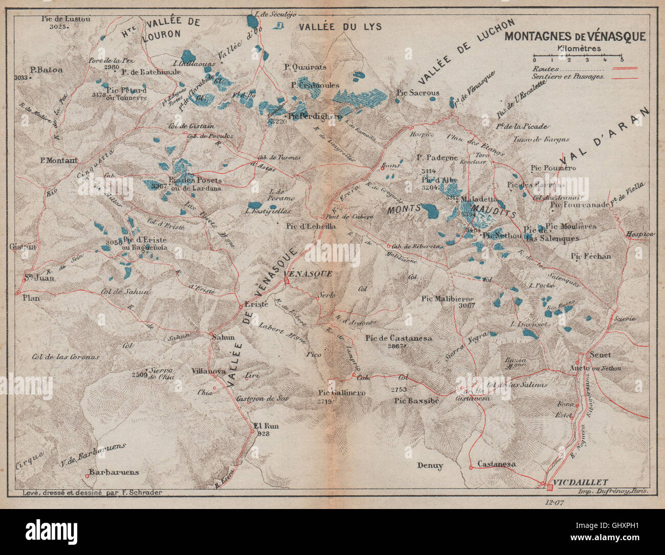 BENASQUE VALLEY. Montagnes de Venasca. Vintage hiking map. Pyrenees ...