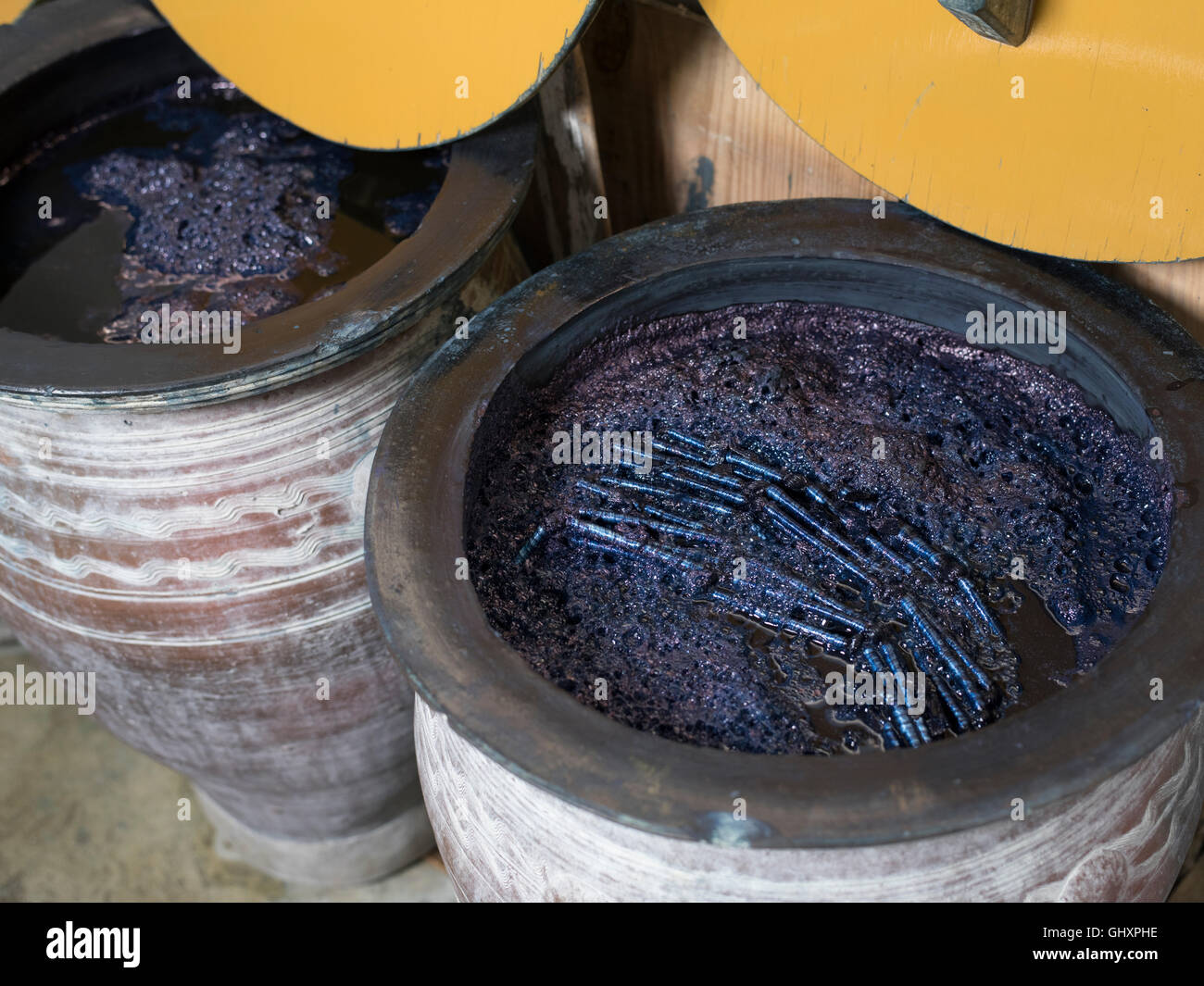 Indigo dying of bashofu at Ogimi Village Bashofu Hall, Kijoka, Ogimi ...