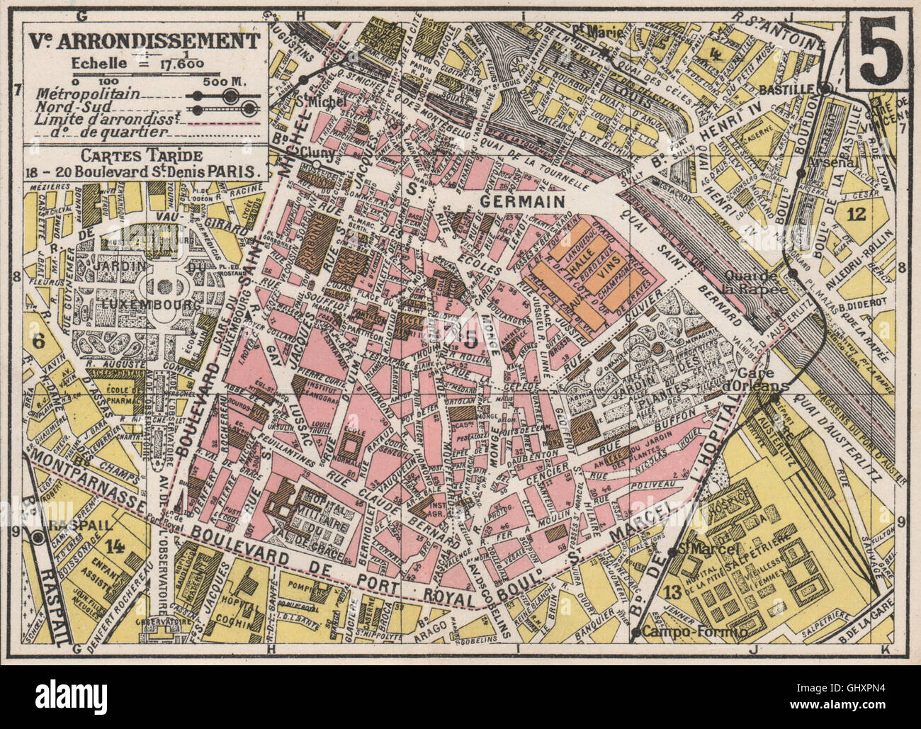 PARIS. 5th 5e Ve. Arrondissement. Panthéon. TARIDE, 1926 vintage map ...