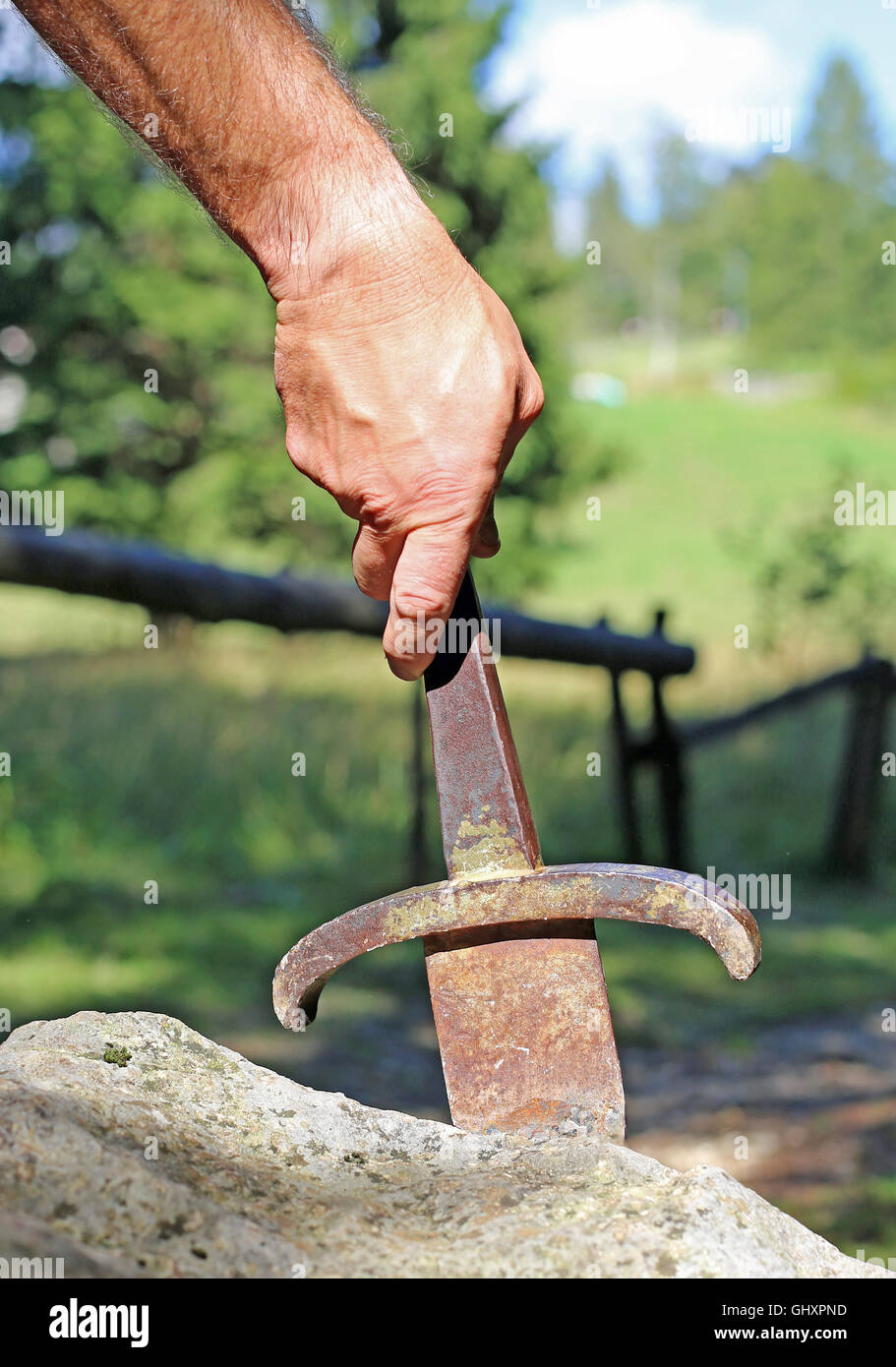 Excalibur sword hand hi-res stock photography and images - Alamy