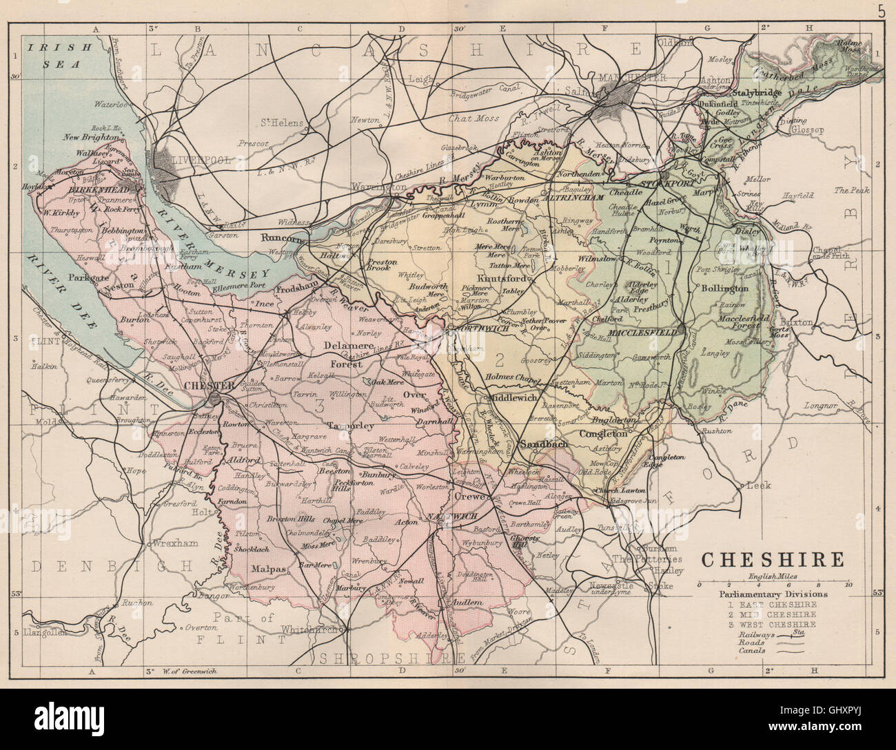 CHESHIRE: Antique county map. Railways roads canals. Constituencies ...