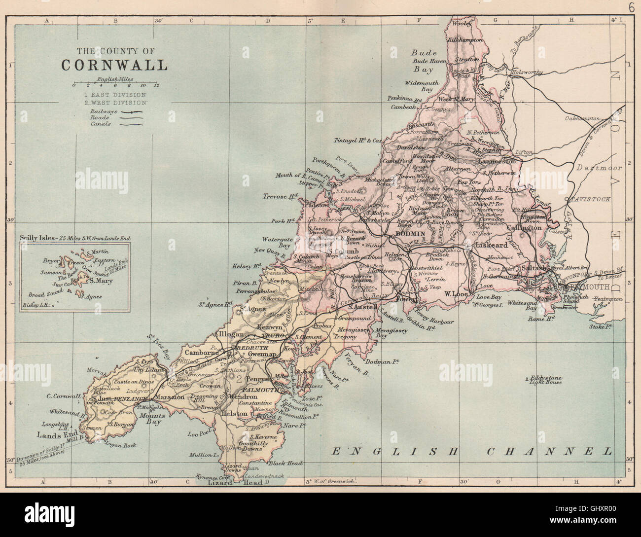 CORNWALL: Antique county map. Railways roads canals. Constituencies ...