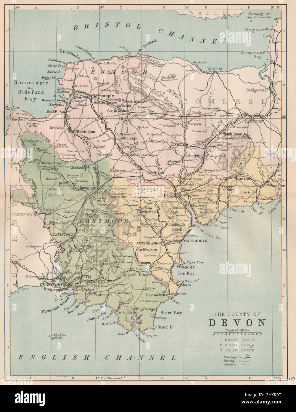 DEVONSHIRE: Antique county map. Railways canals. Constituencies. PHILIP ...