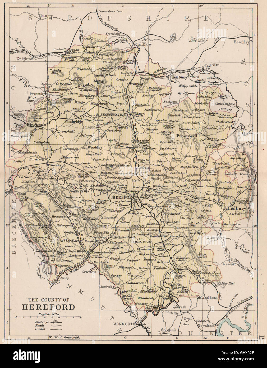 HEREFORDSHIRE: Antique county map. Railways roads canals. PHILIP, 1882 ...