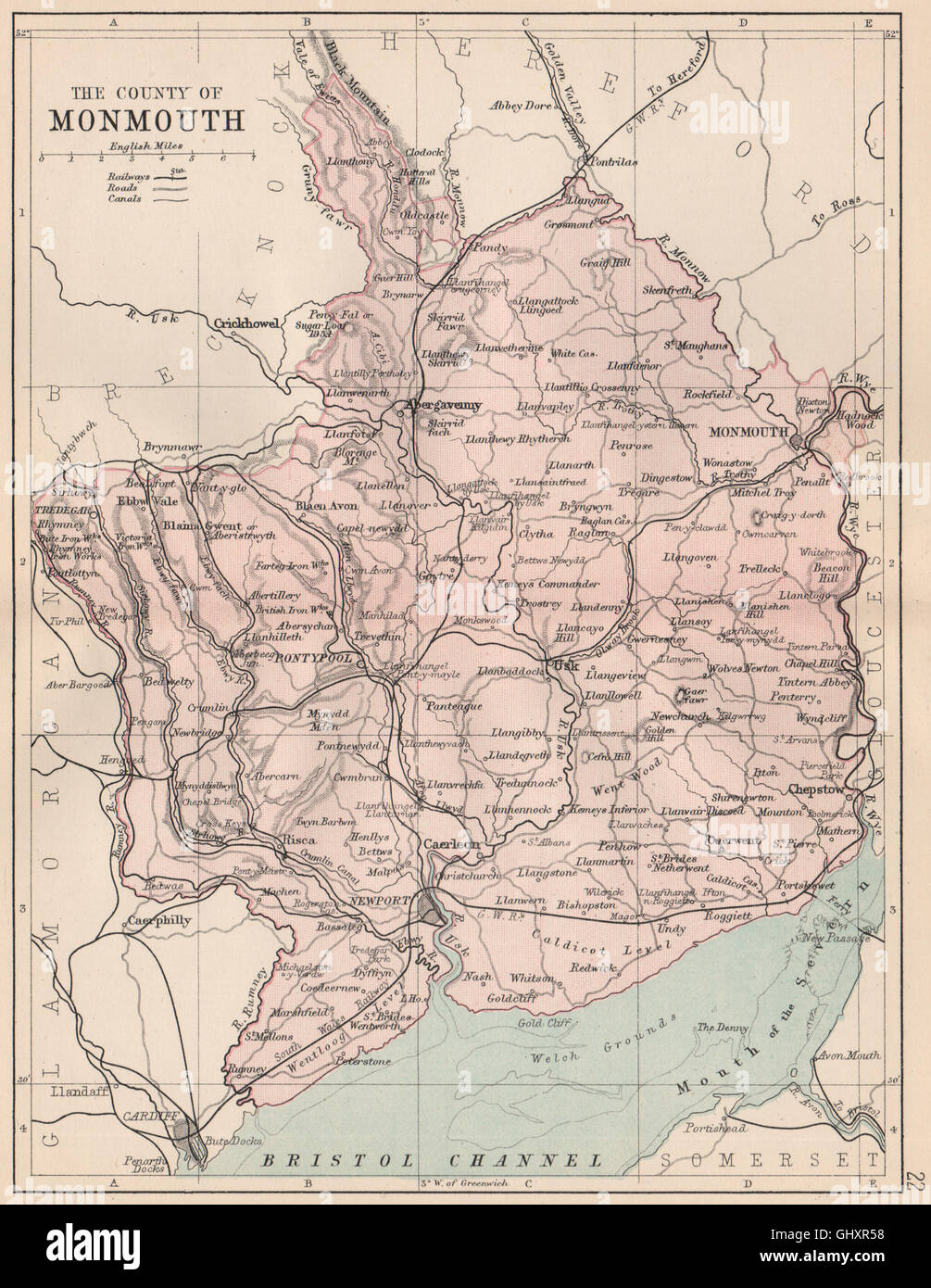 MONMOUTHSHIRE: Antique county map. Railways roads canals. PHILIP, 1882 ...