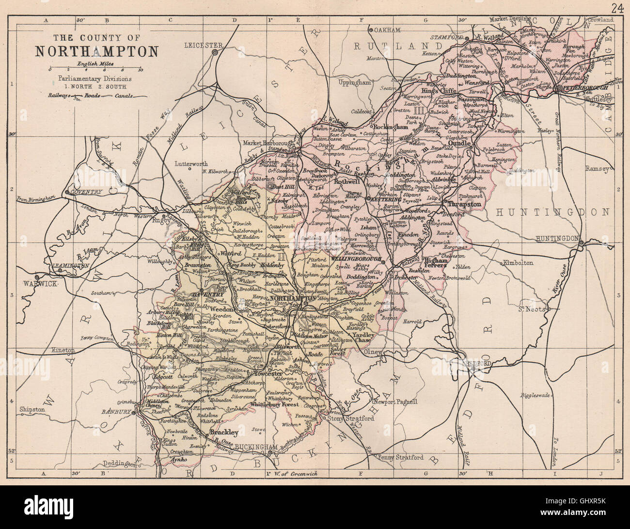 NORTHAMPTONSHIRE: County map. Railways canals. Constituencies. PHILIP ...