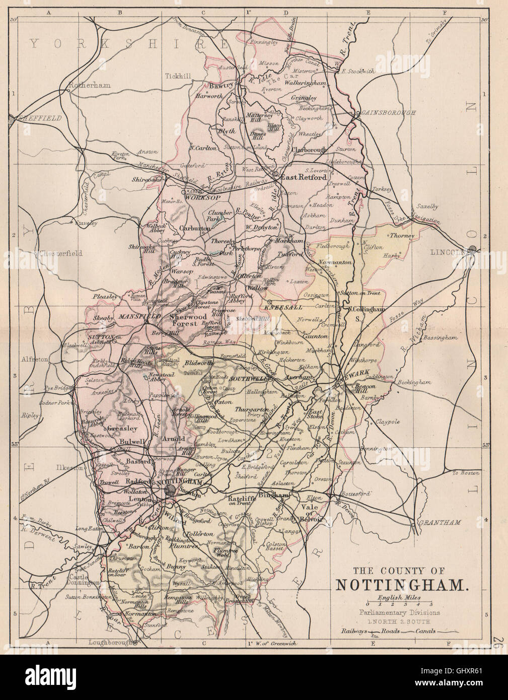 NOTTINGHAMSHIRE: County map. Railways canals. Constituencies. PHILIP ...