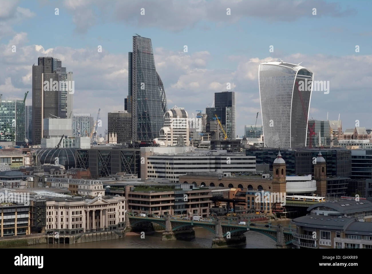 The City of London is seen from the South Bank of the River Thames, in ...