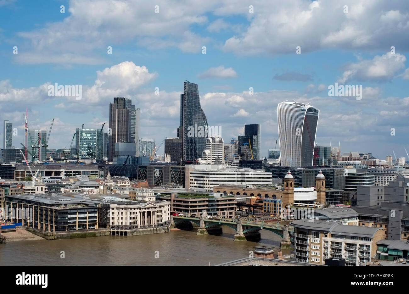 The City of London is seen from the South Bank of the River Thames, in ...