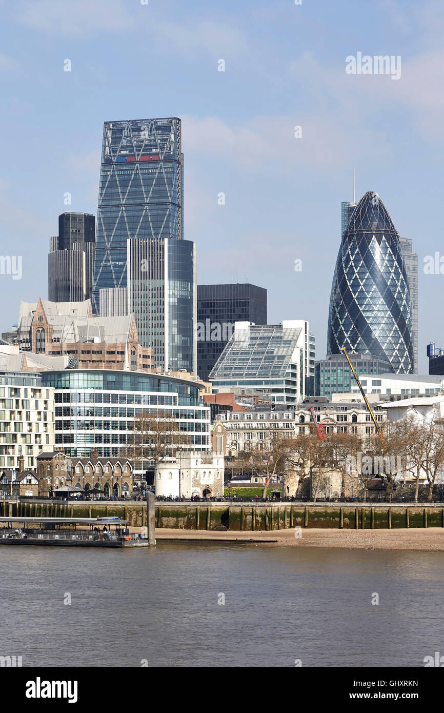 Compact view across Thames of 'City of London' skyline. 70 Mark Lane ...