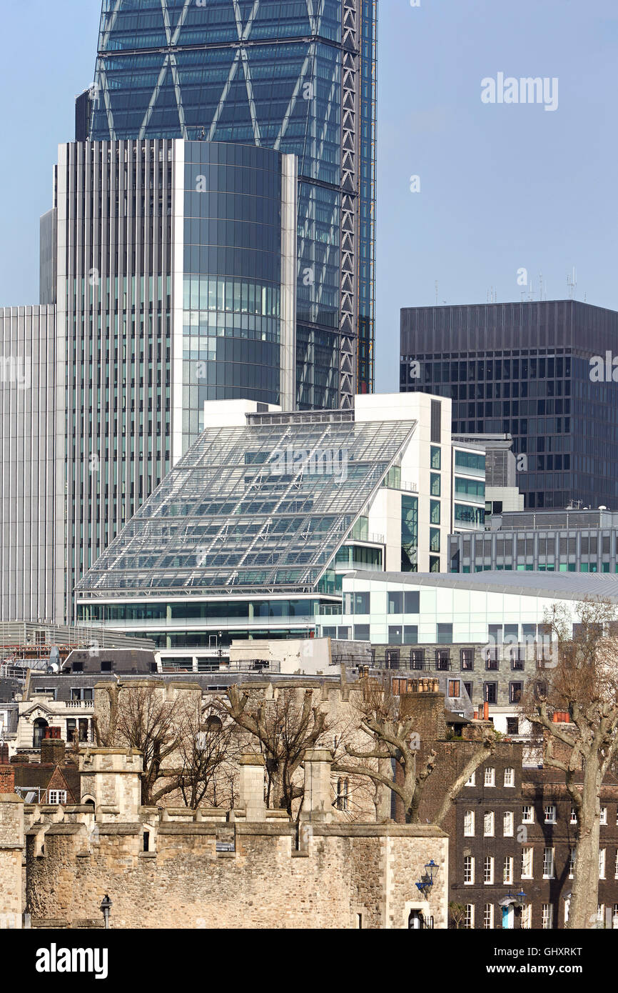 Sloped roof glazing of 70 Mark Lane juxtaposed to context. 70 Mark Lane ...