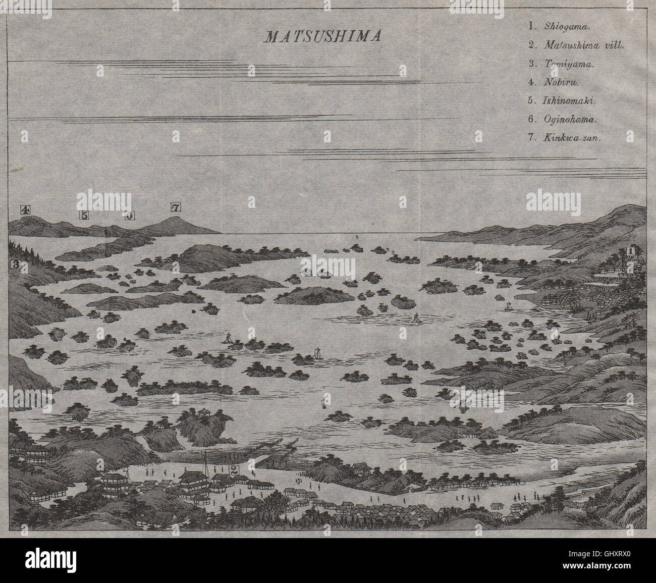 MATSUSHIMA. bird's eye view of islands & village. Japan. MURRAY, 1901 ...