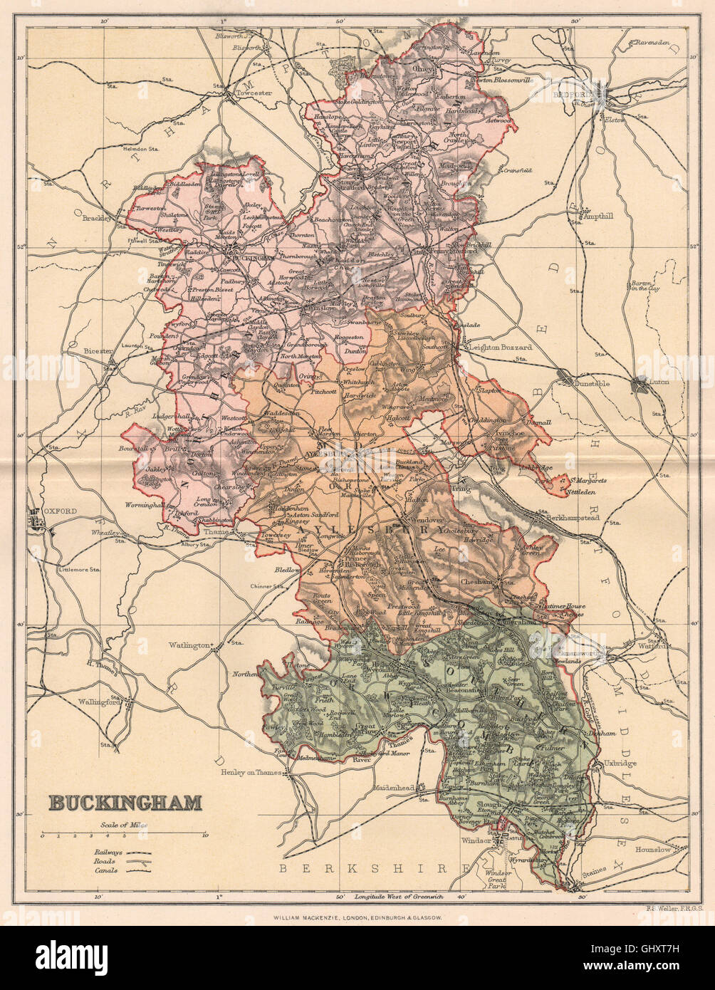 Buckinghamshire antique county map 1893 hi-res stock photography and ...