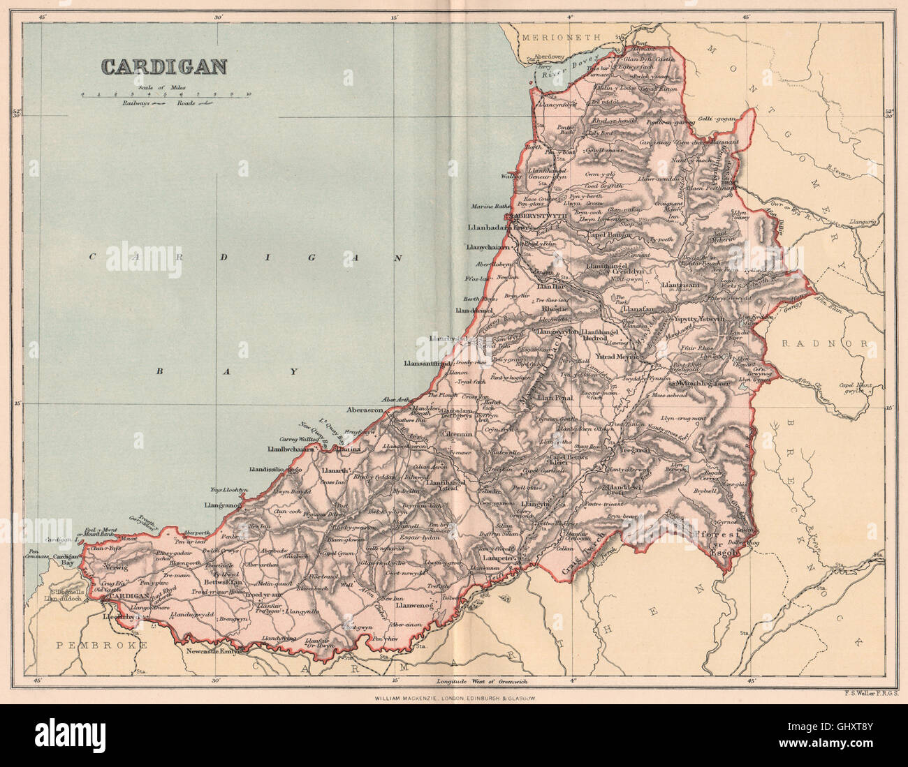 CARDIGANSHIRE. Antique county map. Wales, 1893 Stock Photo - Alamy