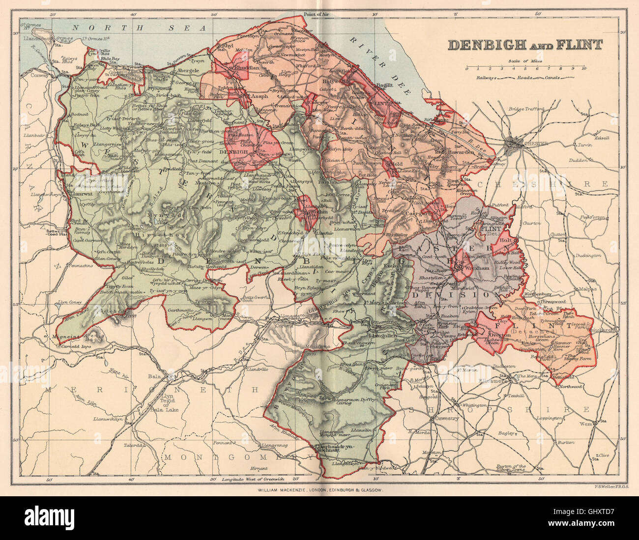 DENBIGHSHIRE AND FLINT. Antique county map. Wales, 1893 Stock Photo - Alamy