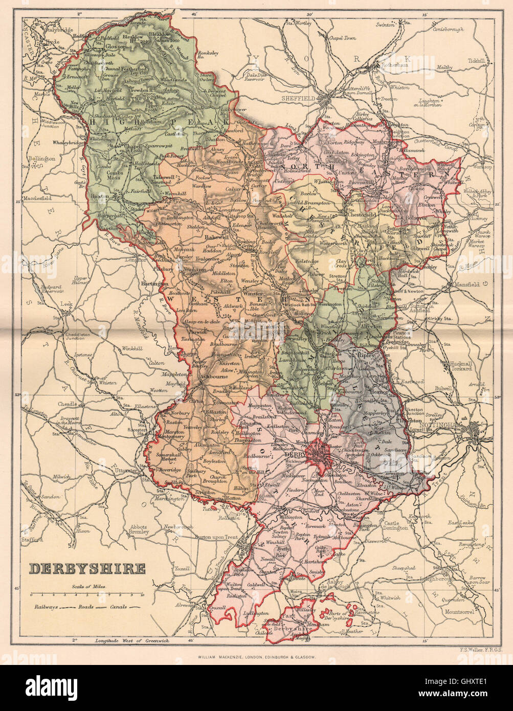 DERBYSHIRE . Antique county map, 1893 Stock Photo - Alamy