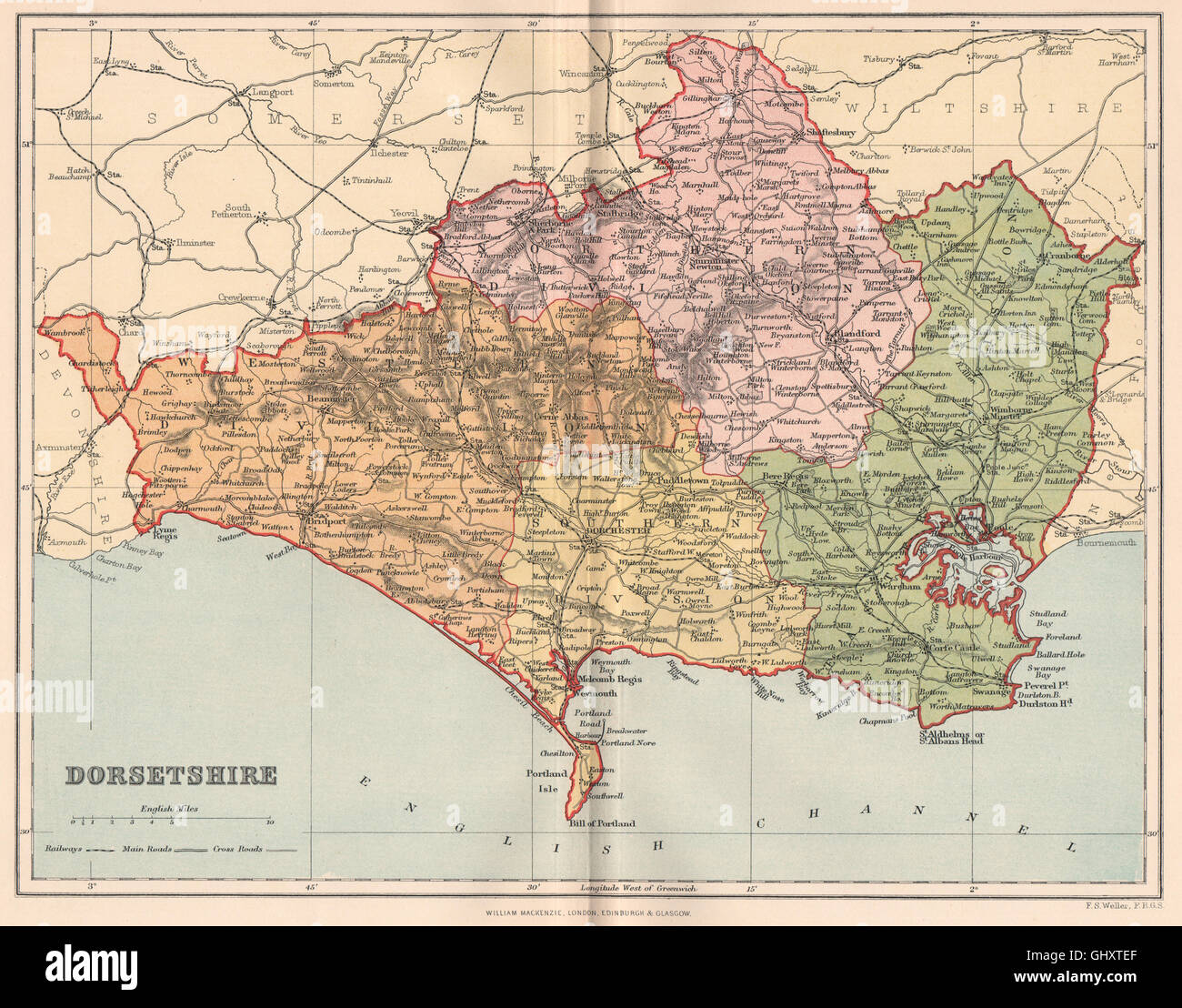 DORSETSHIRE. Antique county map, 1893 Stock Photo - Alamy