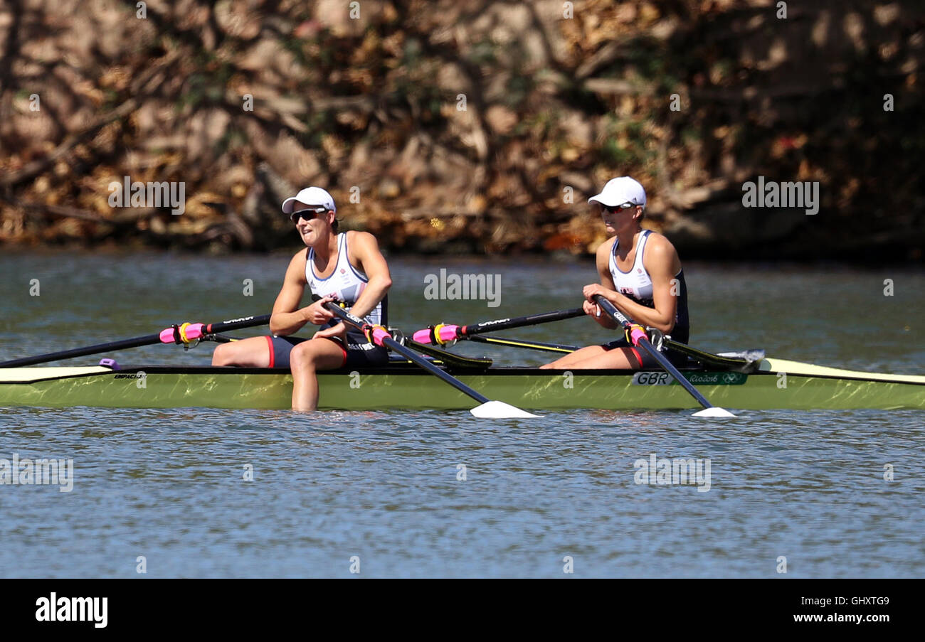 Great Britain's Katherine Grainger (left) and Victoria Thornley finish ...