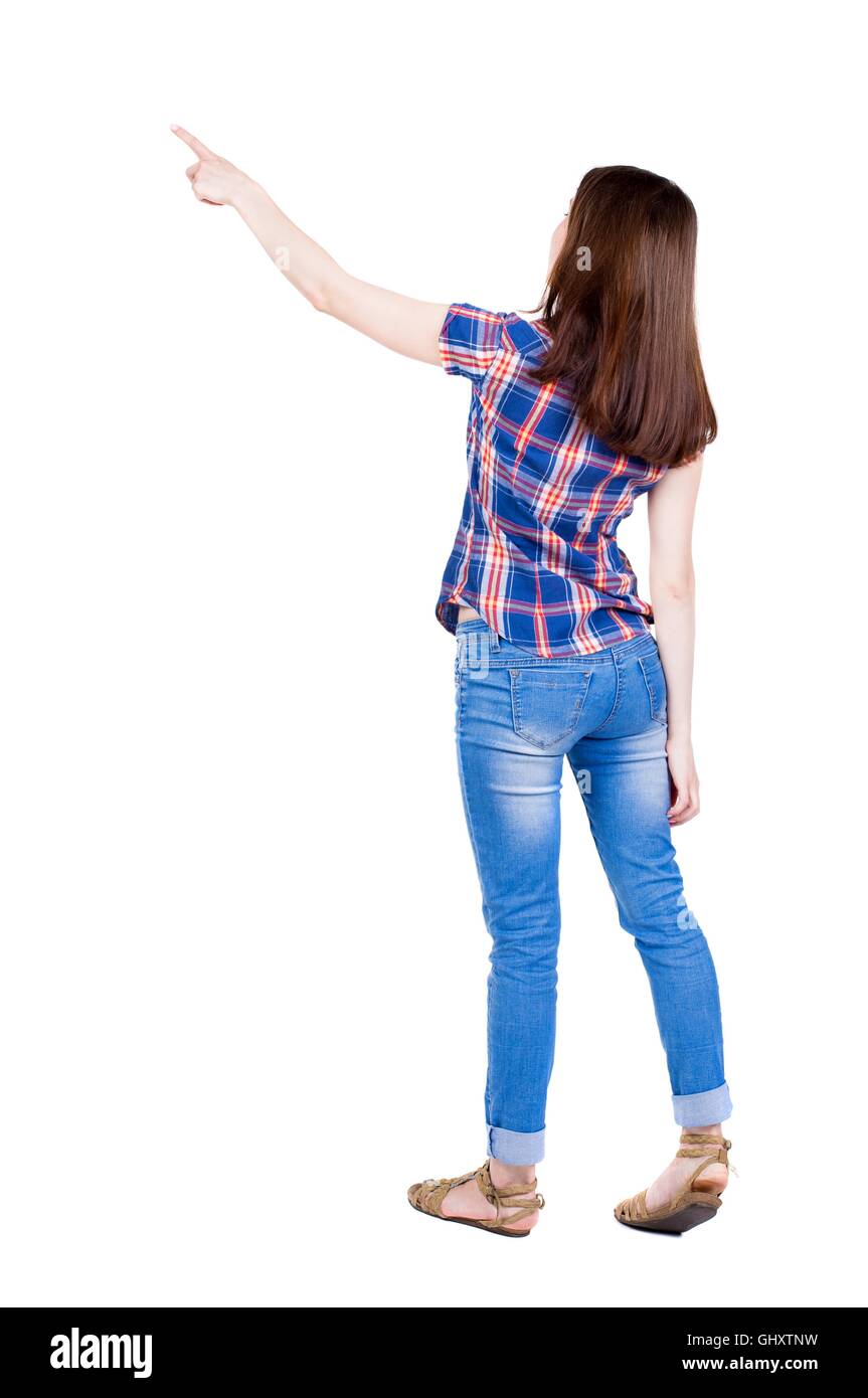 Back view of pointing woman Stock Photo - Alamy