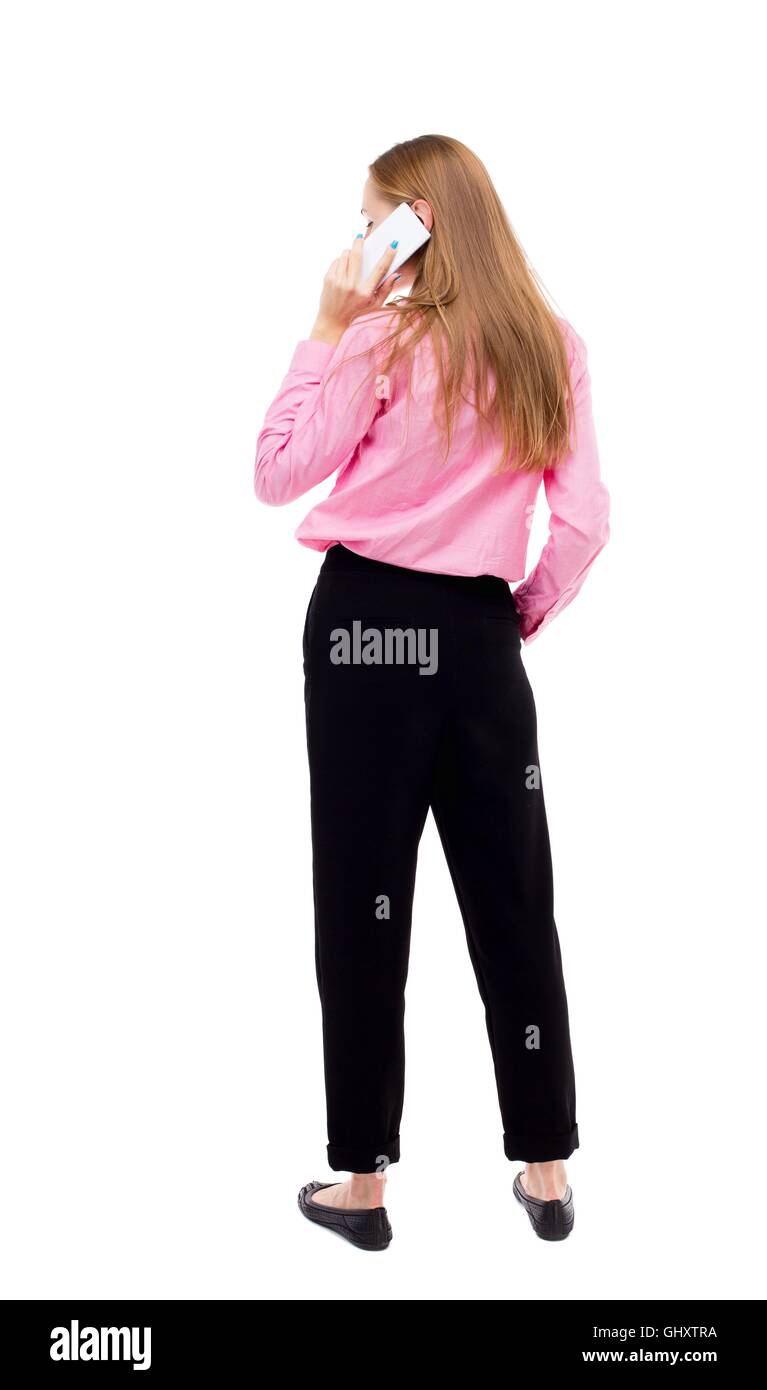 back view of a woman talking on phone Stock Photo - Alamy