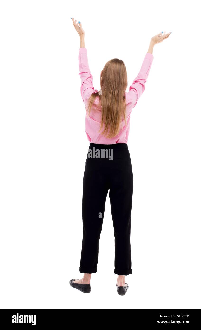Back view woman raised fist Cut Out Stock Images & Pictures - Alamy