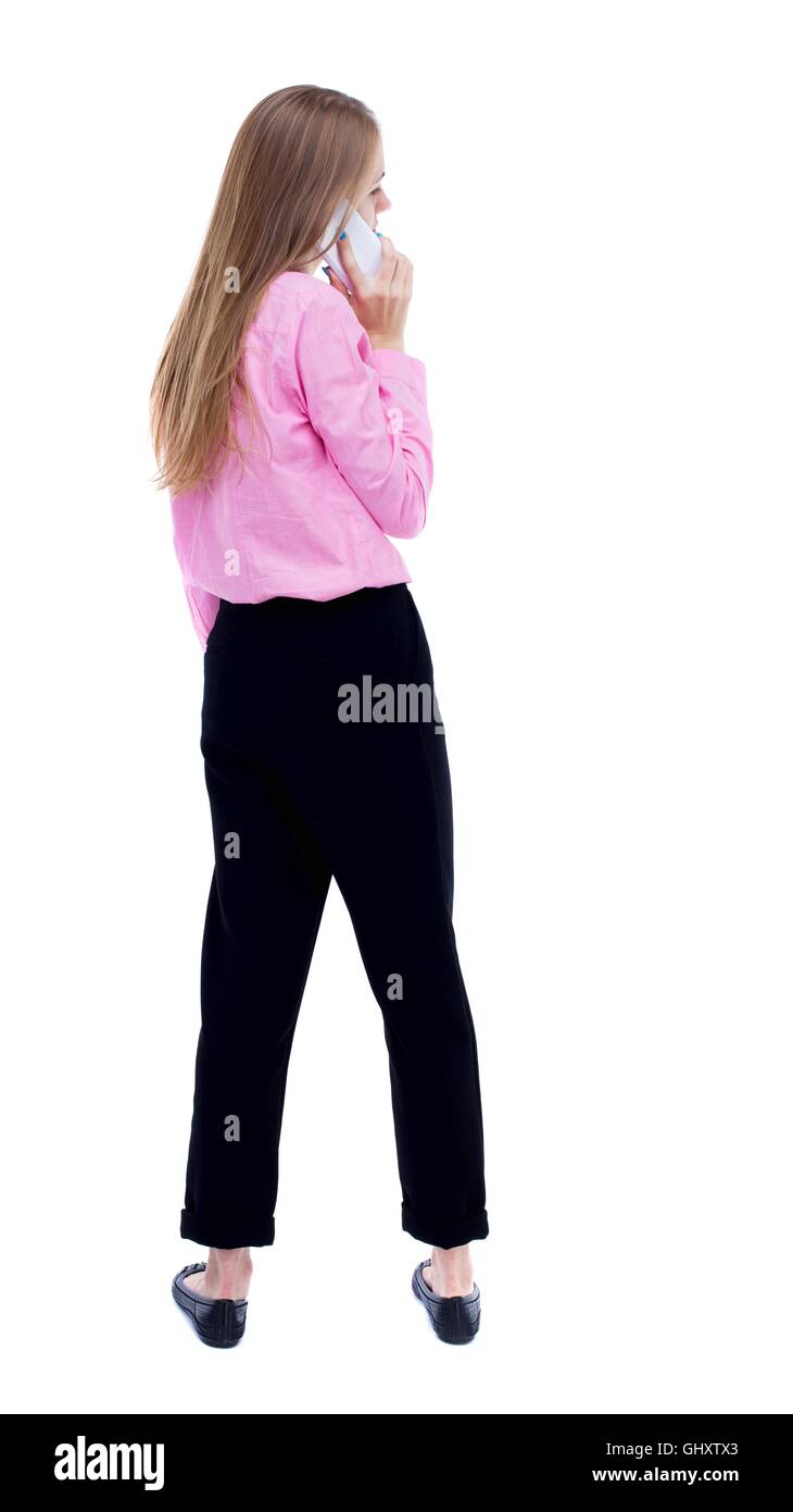 back view of a woman talking on phone Stock Photo - Alamy