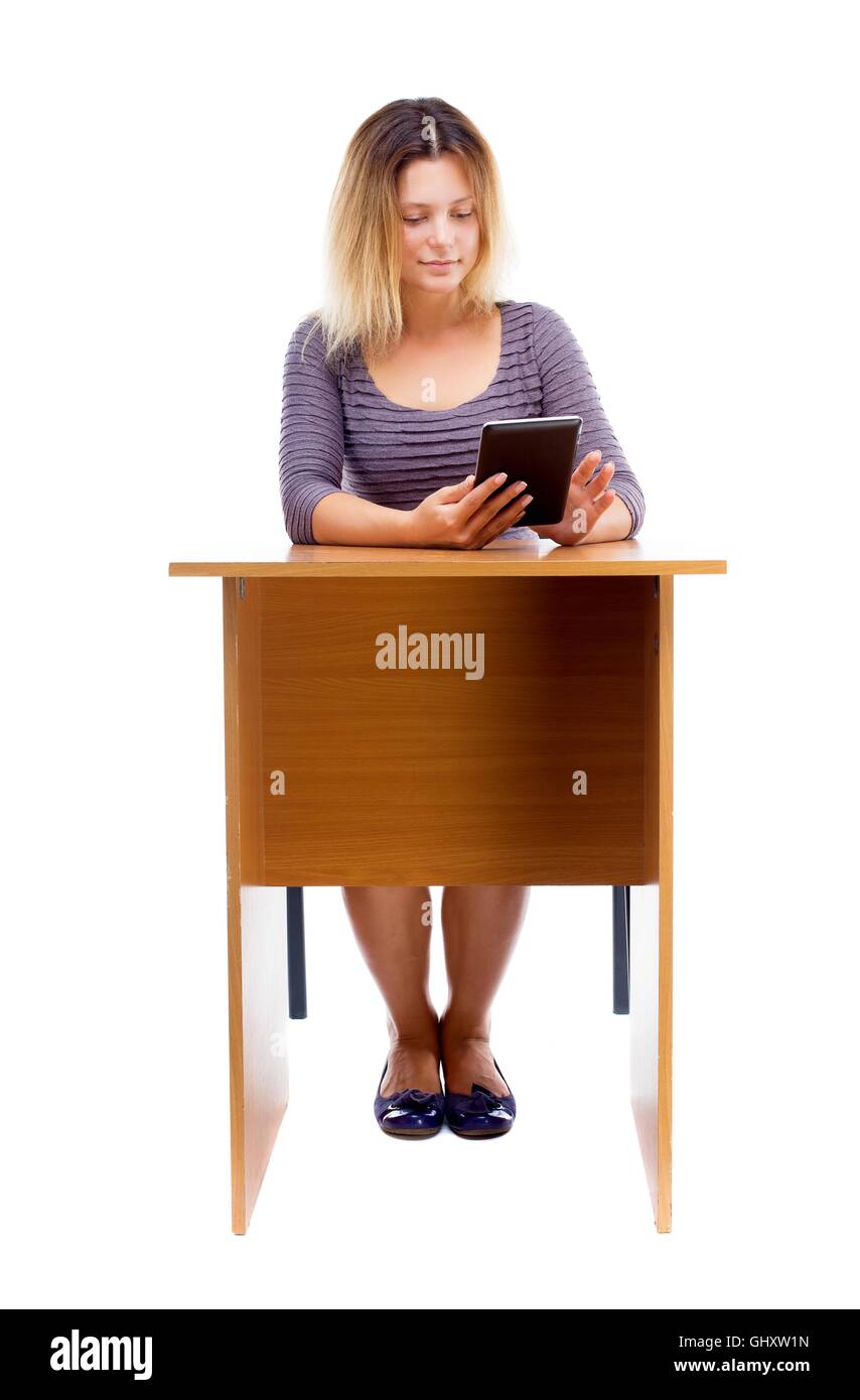 Adult caucasian reading table Cut Out Stock Images & Pictures - Alamy