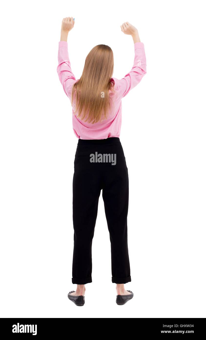 Back view woman raised fist Cut Out Stock Images & Pictures - Alamy