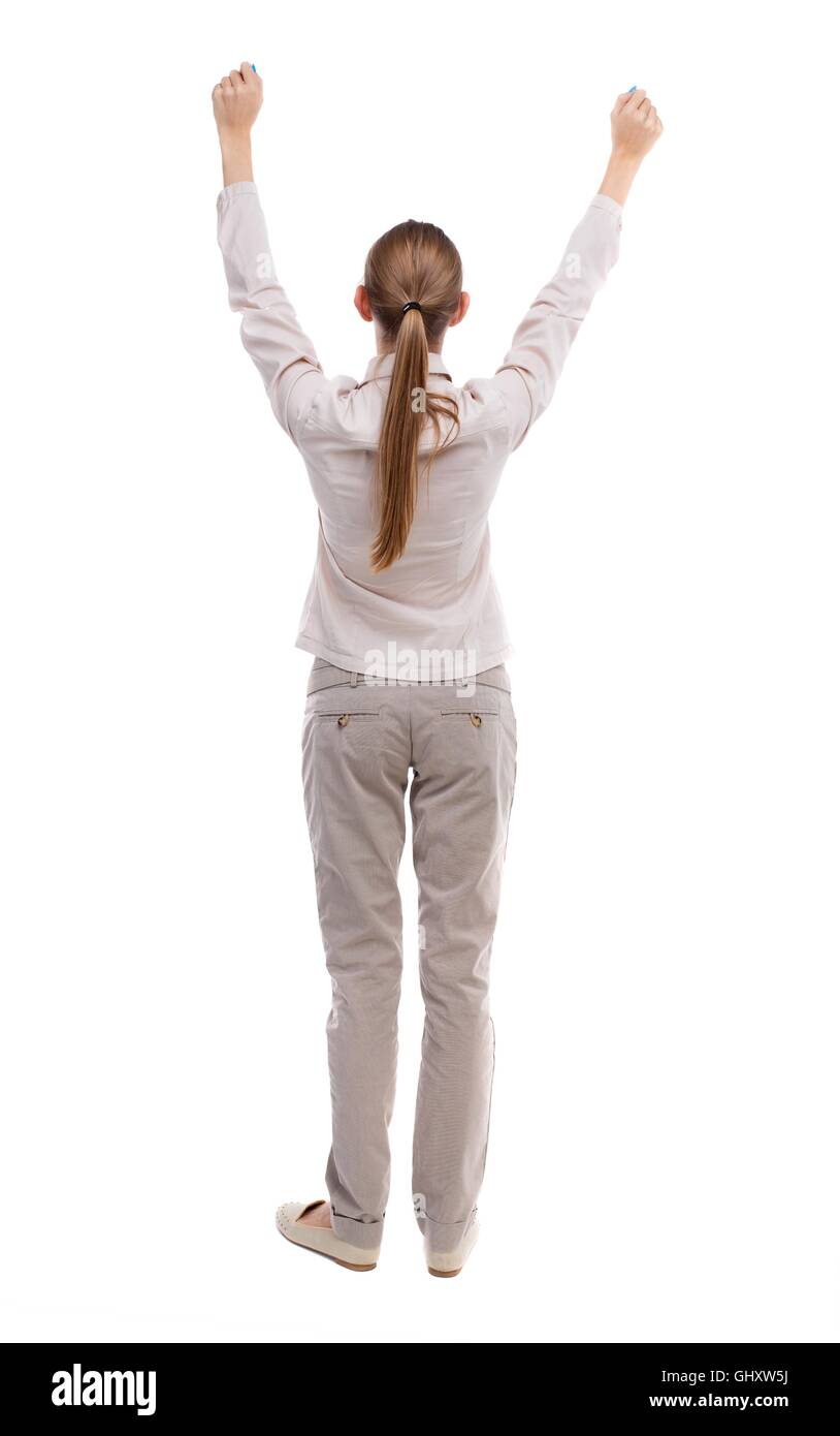 Back view woman raised fist Cut Out Stock Images & Pictures - Alamy
