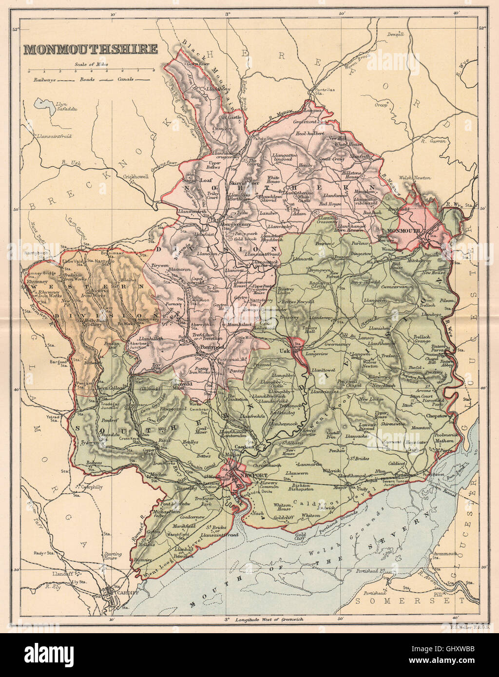 MONMOUTHSHIRE. Antique county map, 1893 Stock Photo - Alamy