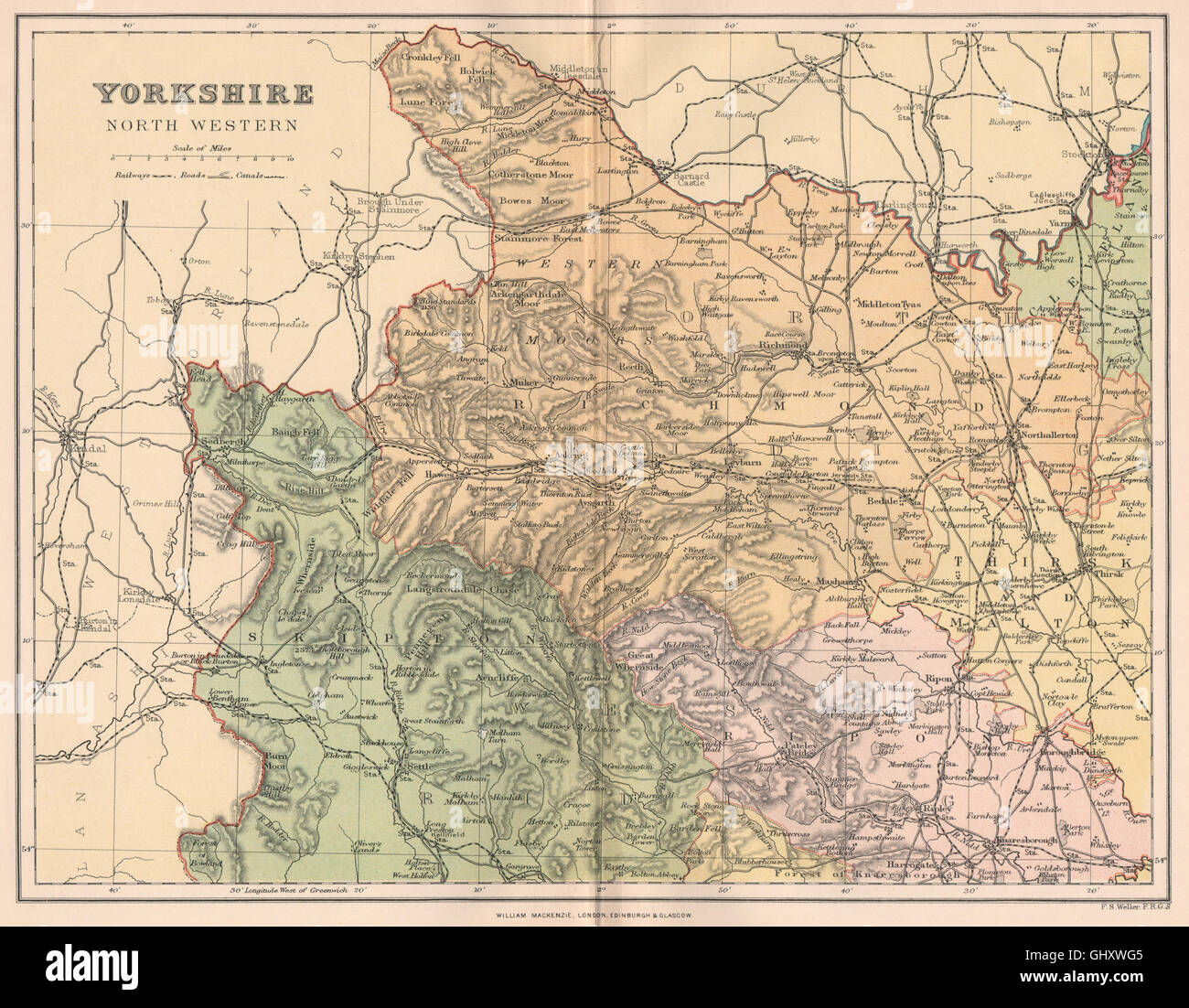 YORKSHIRE NORTH WEST. Antique county map, 1893 Stock Photo - Alamy