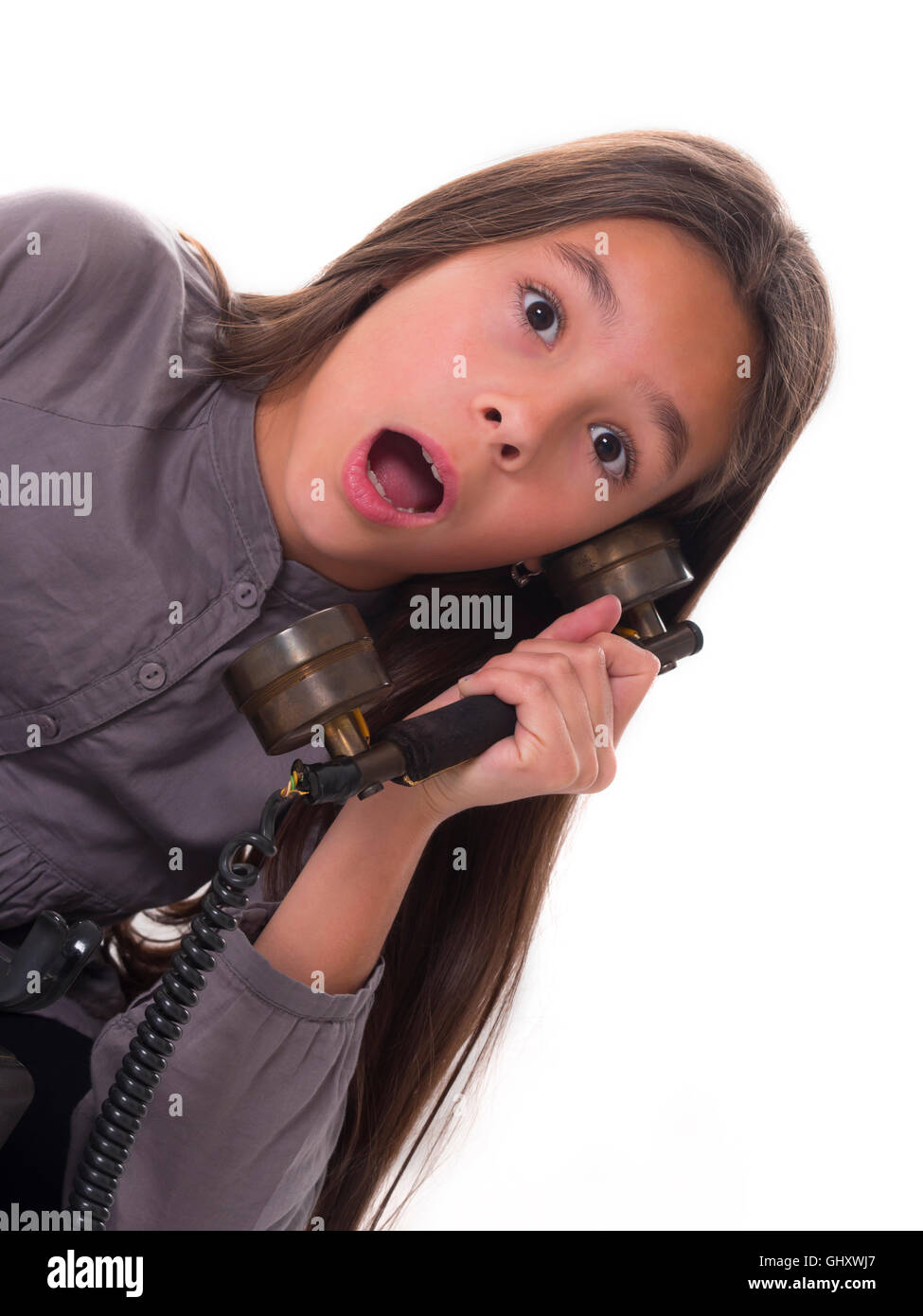 girl with retro phone Stock Photo - Alamy