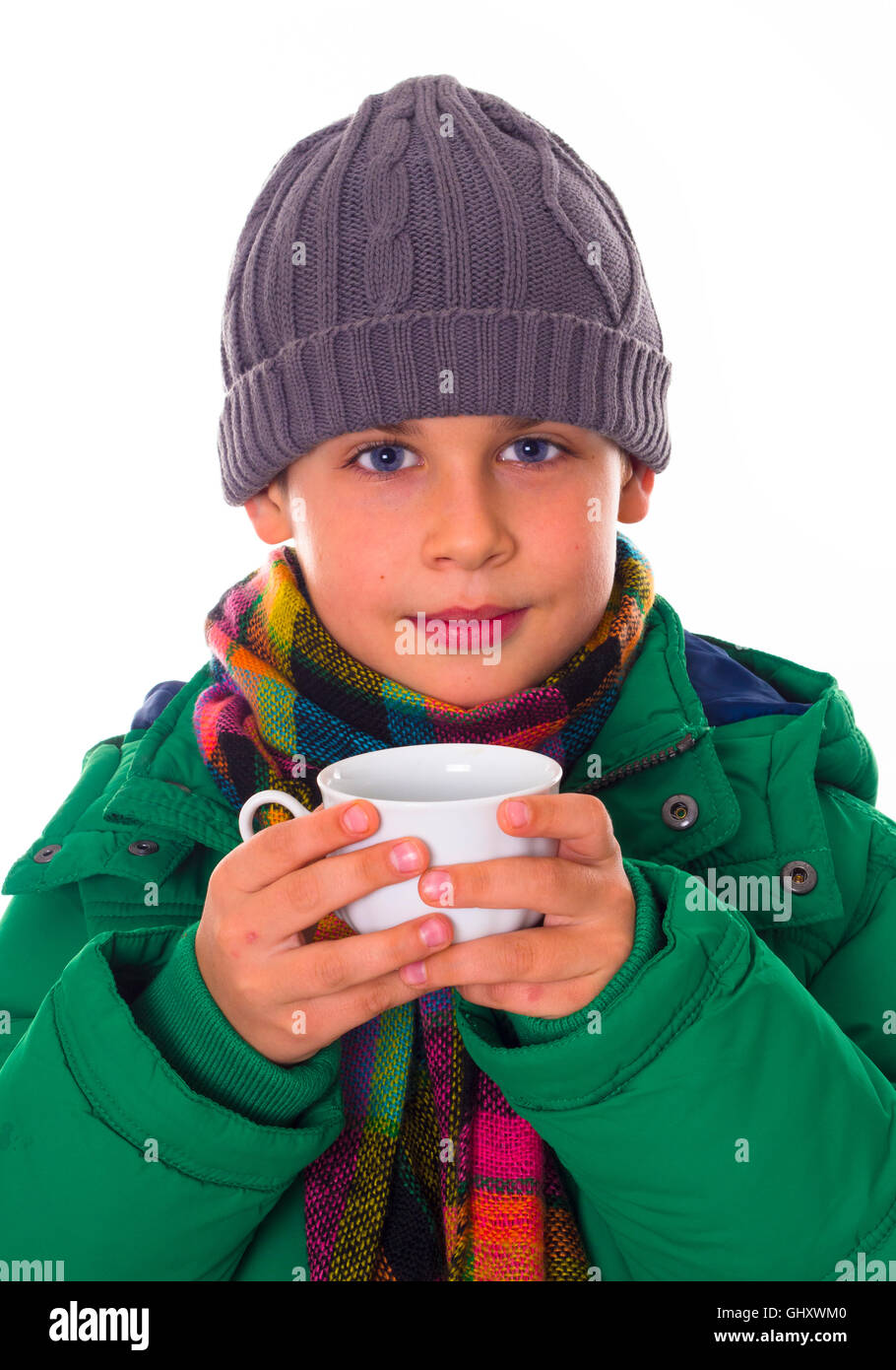 boy in the winter clothes, cold, ill Stock Photo - Alamy