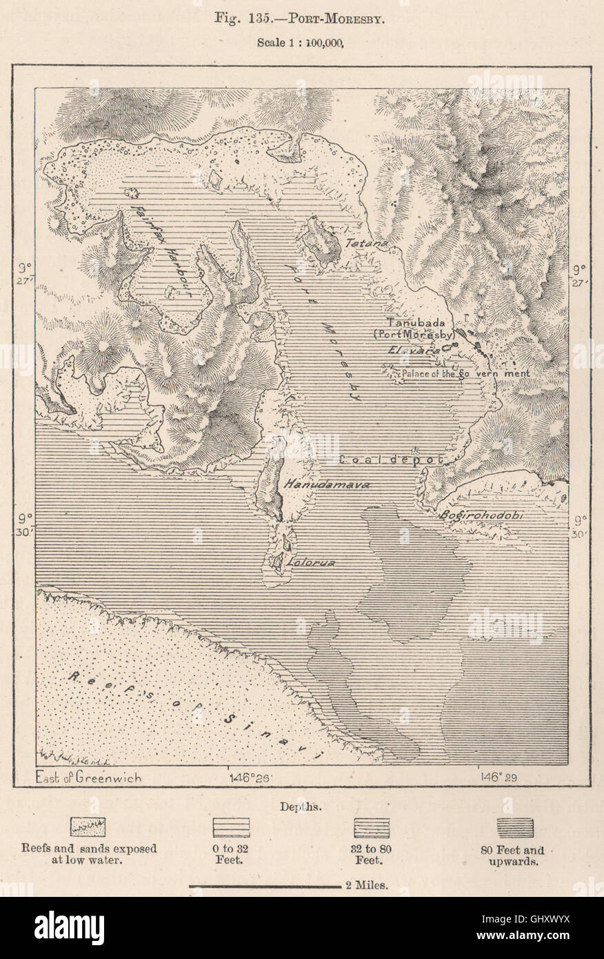 Port Moresby. Papua New Guinea. Papuasia, 1885 antique map Stock Photo ...