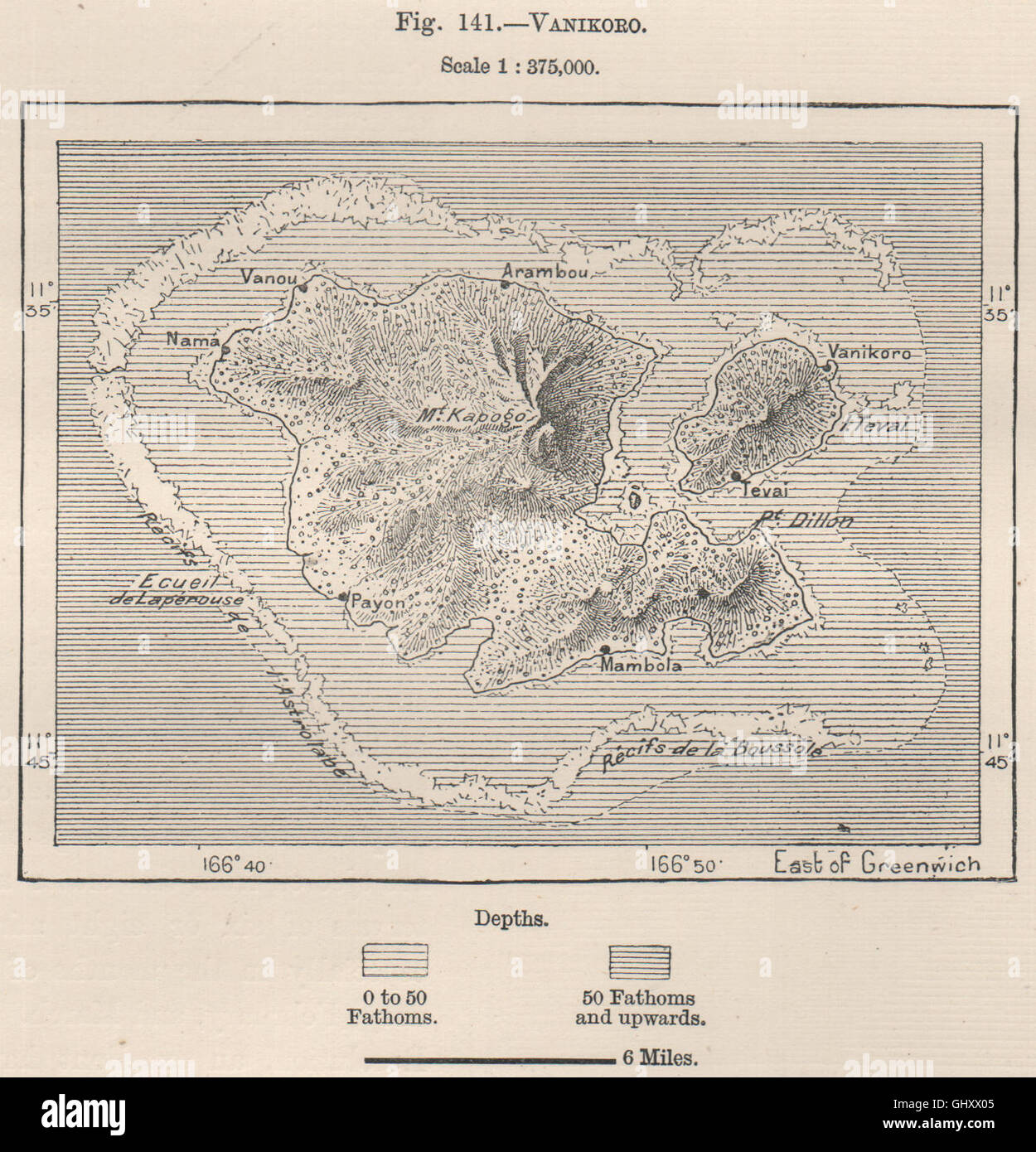 Vanikoro/Vanikolo. Solomon Islands. Melanesia, 1885 antique map Stock ...