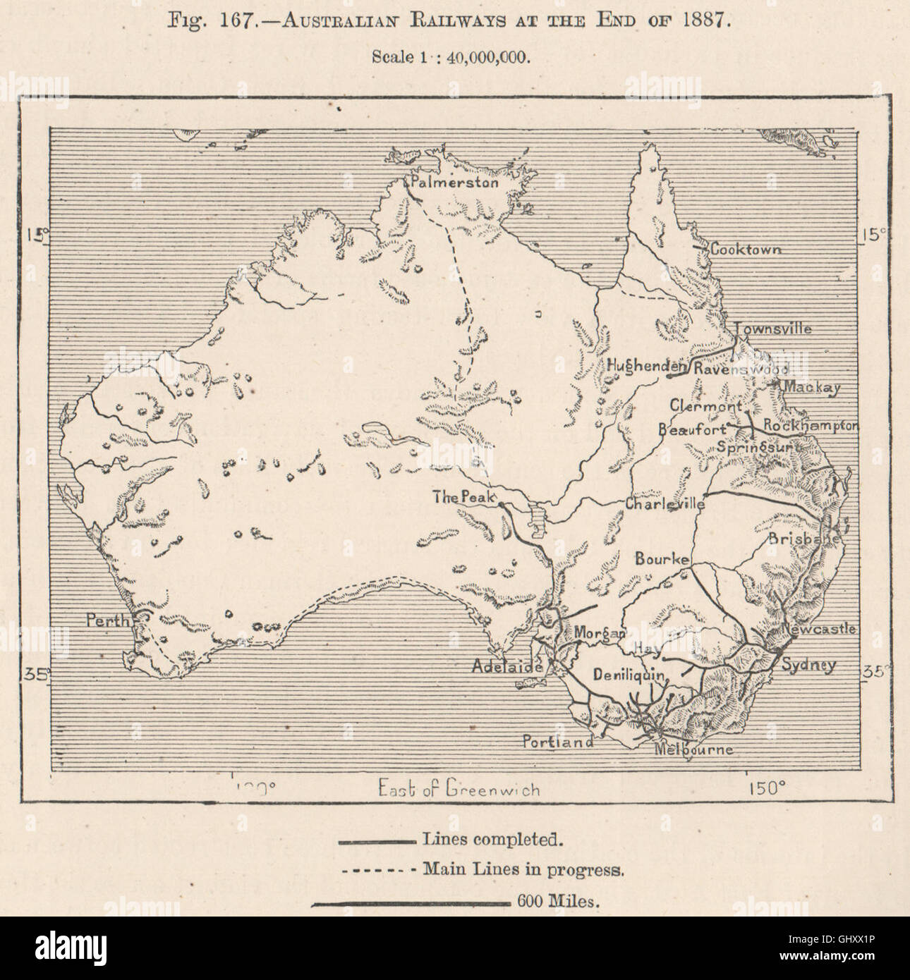 Australian Railways at the End of 1887, 1885 antique map Stock Photo ...