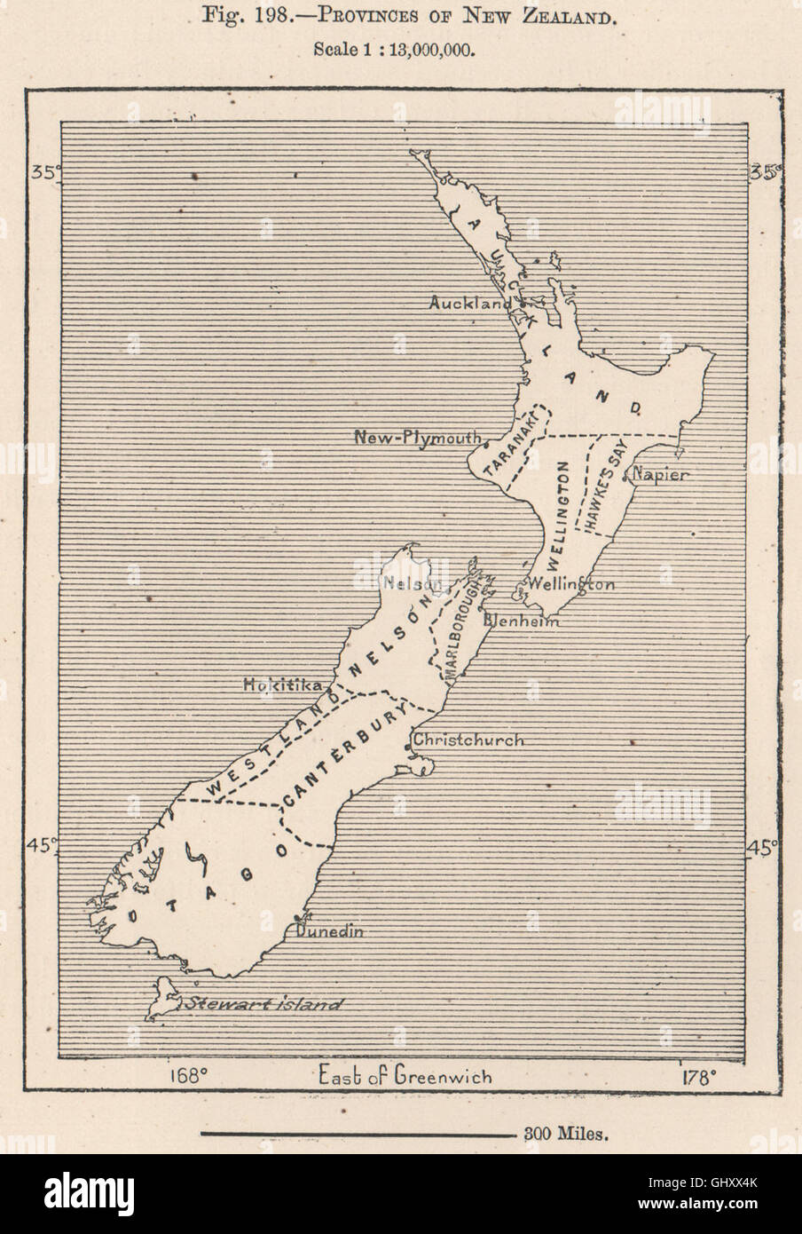 Provinces of New Zealand, 1885 antique map Stock Photo - Alamy