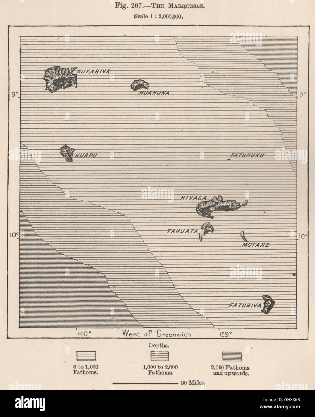 The Marquesas. French Polynesia, 1885 antique map Stock Photo - Alamy