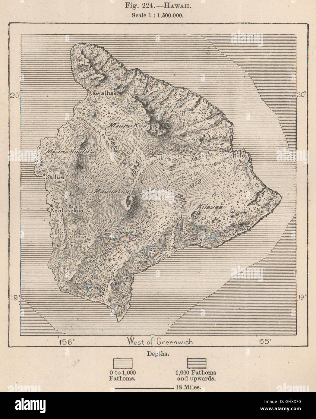 Hawaii. Hawaii, 1885 antique map Stock Photo - Alamy