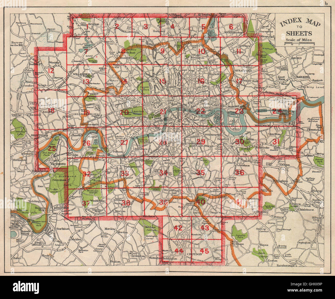 LONDON. Index map. Roads. BACON, 1938 Stock Photo - Alamy