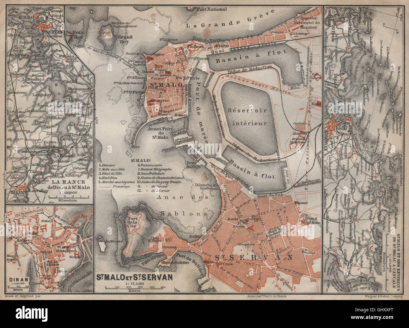LA RANCE. ST MALO, ST SERVAN & DINAN town city plans. Ille-et-Vilaine ...